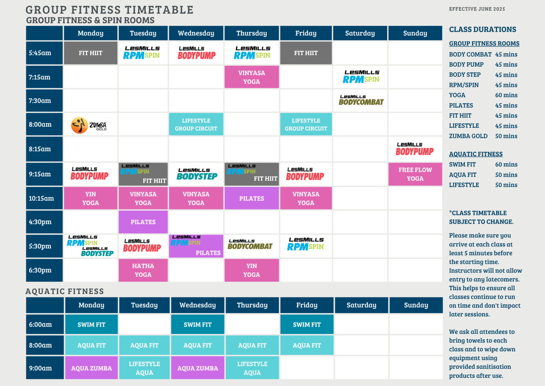 Group Fitness Timetable » Busselton Leisure Centre