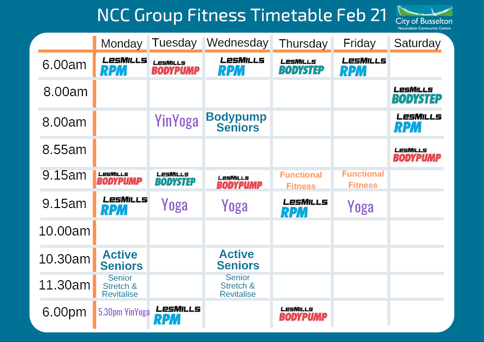 Group Fitness Timetable » Busselton Leisure Centre
