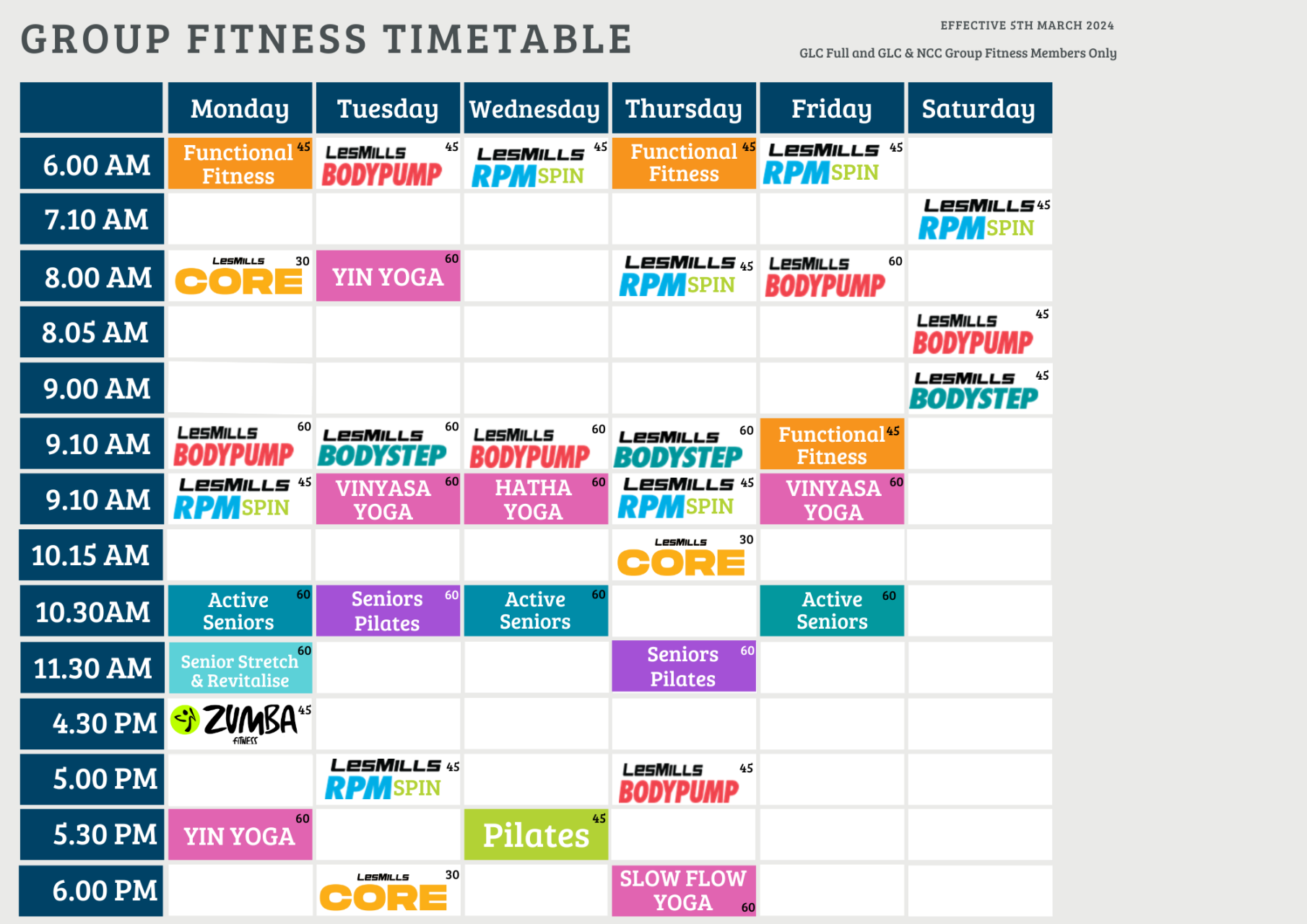 Group Fitness Timetable » Busselton Leisure Centre